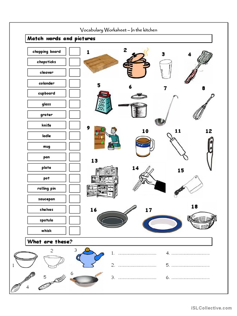 Vocabulary Matching Worksheet - in The Kitchen | PDF