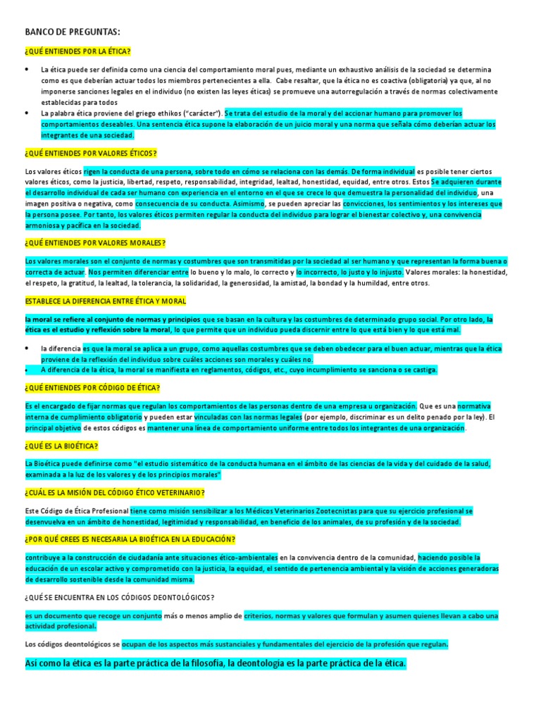 Banco de Preguntas | PDF | Moralidad | Vacas