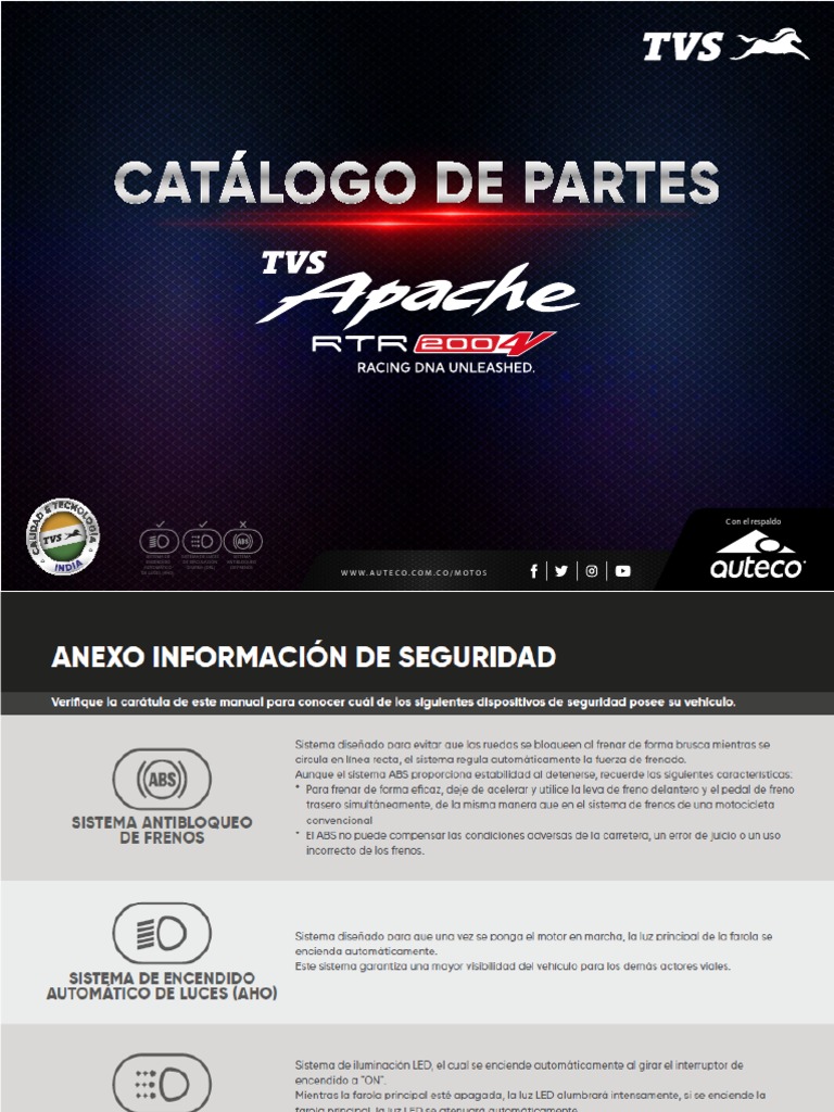 Catálogo de Partes Apache 200 4V | PDF | Embrague | Arandela (Hardware)