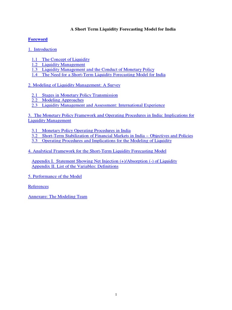 A Short Term Liquidity Forecasting Model | PDF | Monetary Policy ...