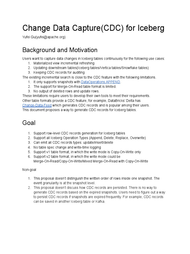 Change Data Capture (CDC) For Iceberg | PDF | Table (Database ...