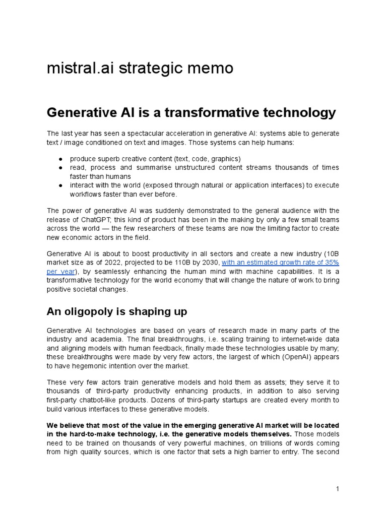 Mistral - Ai Strategic Memo | PDF | Artificial Intelligence | Intelligence (AI) & Semantics