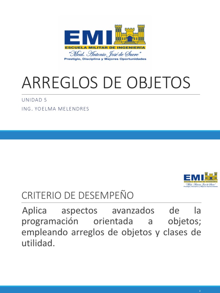 U5. Arreglos de Objetos, Ing. Yoelma Melendres Flores | PDF ...