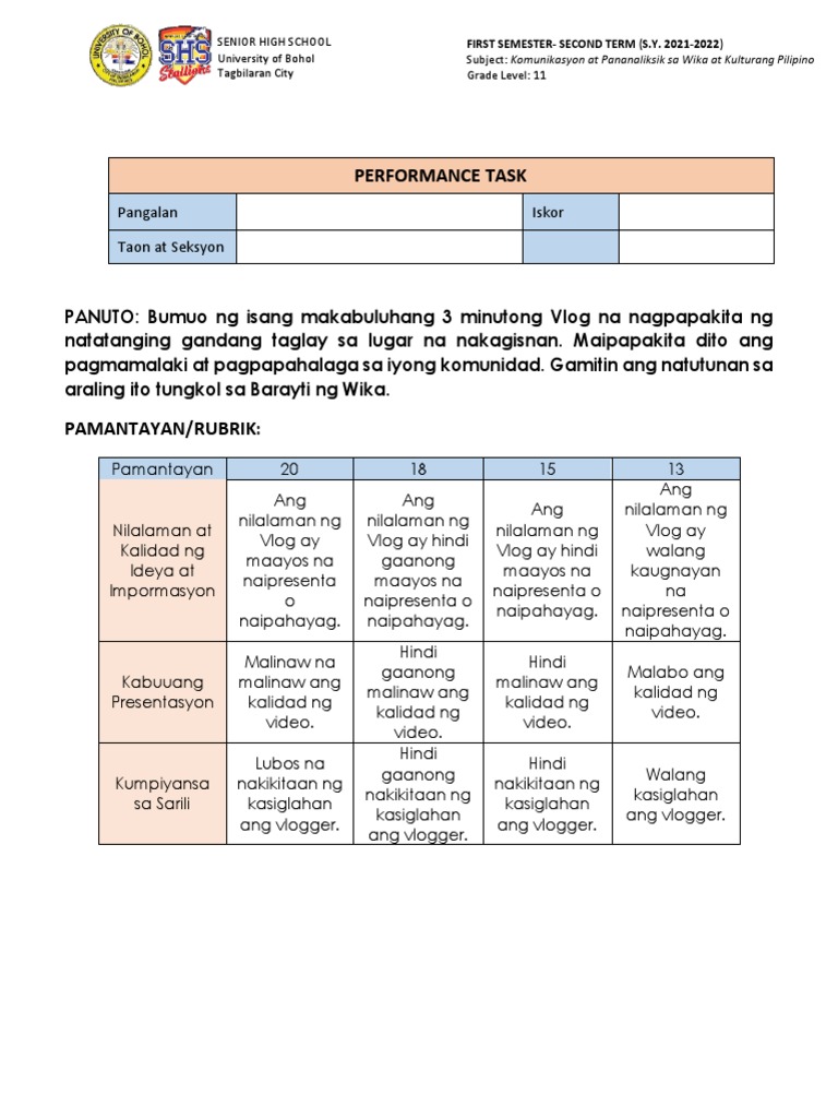 Performance Task | PDF