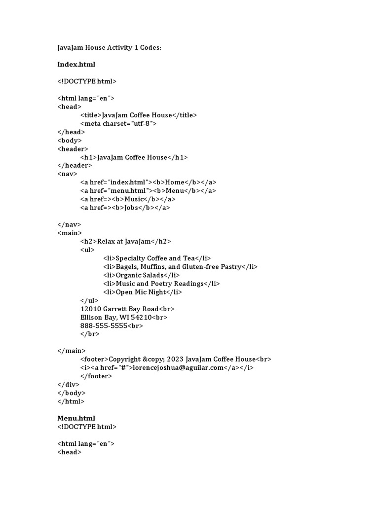 Javajam Coffee House 1 | PDF