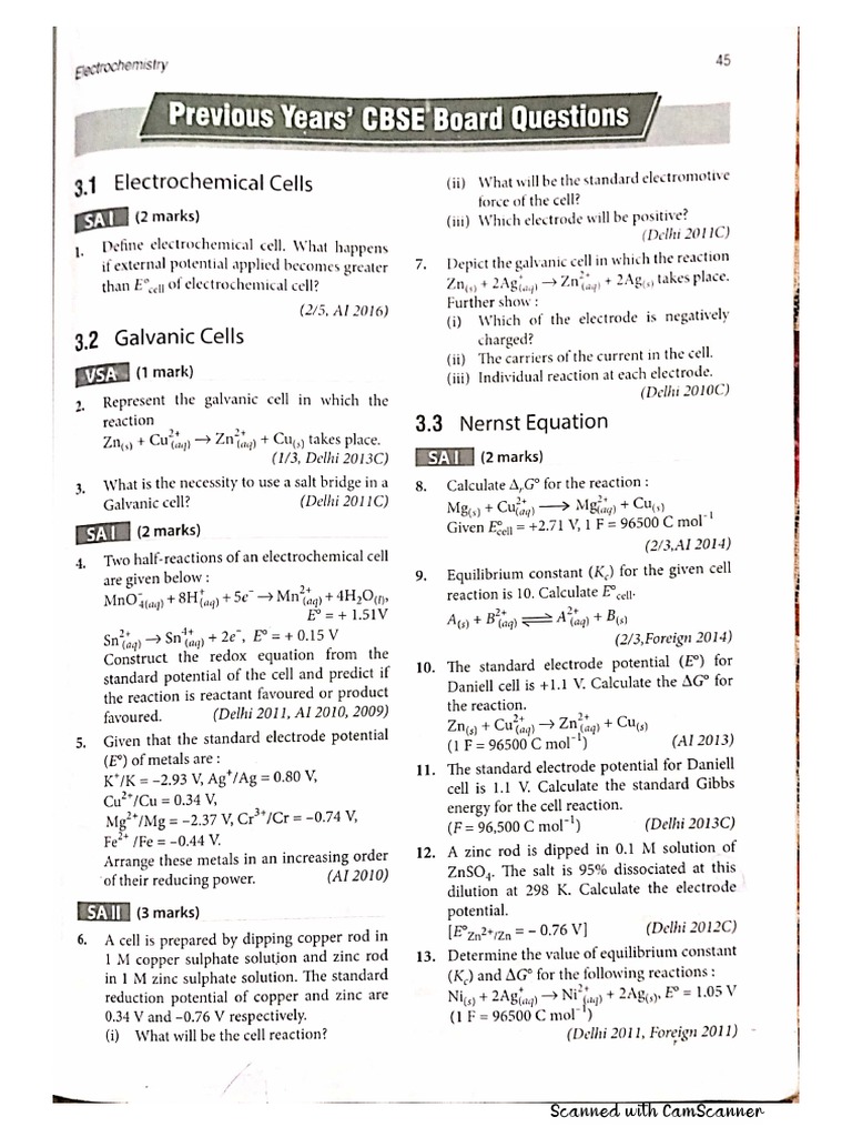 Electrochemical Pyq | PDF
