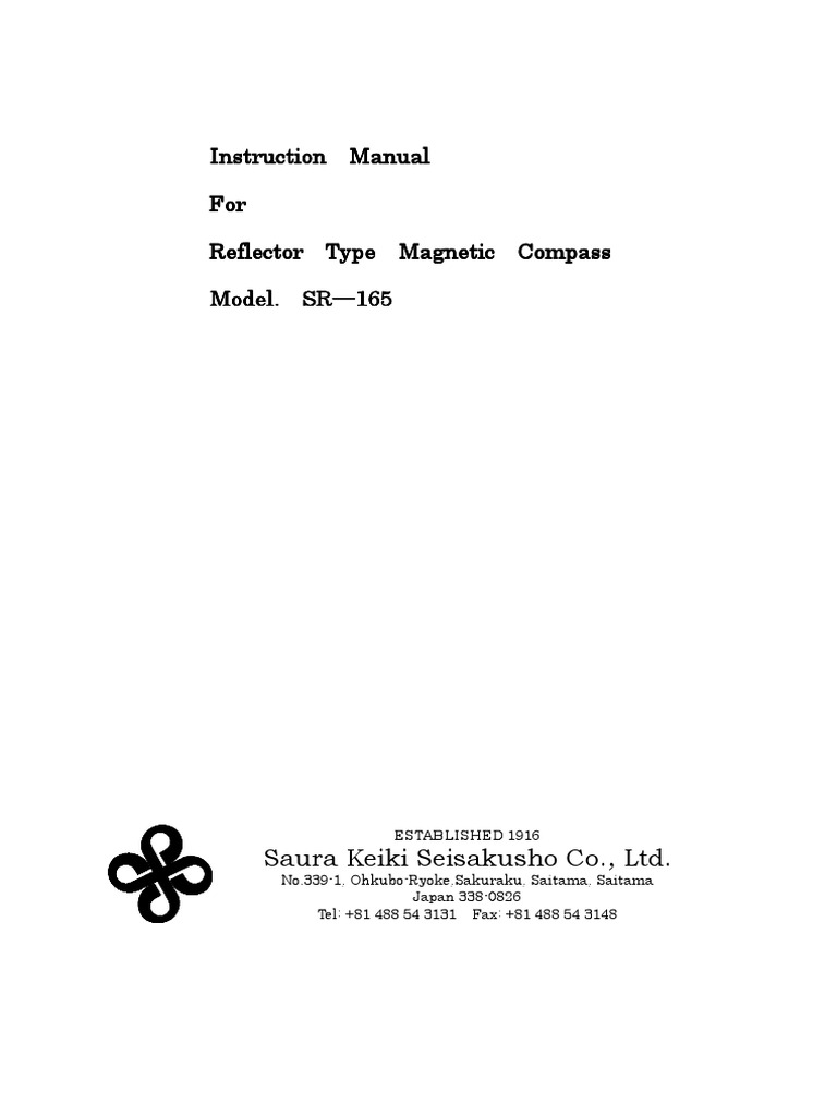 SR-165 Magnetic Compass Manual | PDF | Compass | Screw