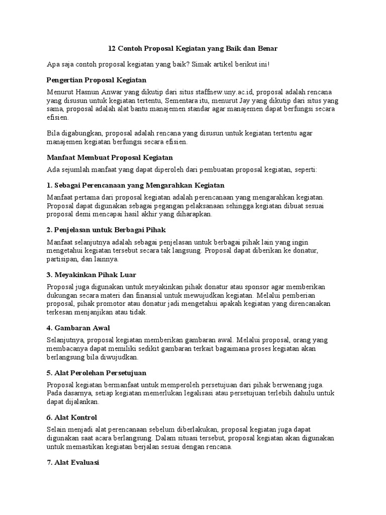 12 Contoh Proposal Kegiatan Yang Baik Dan Benar | PDF