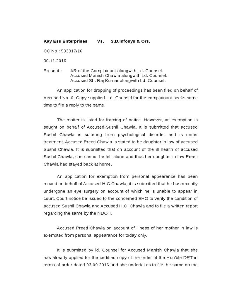 Orders - CC 533317 of 2016 Kay Ess Enterprise v. S D Infosys | PDF ...