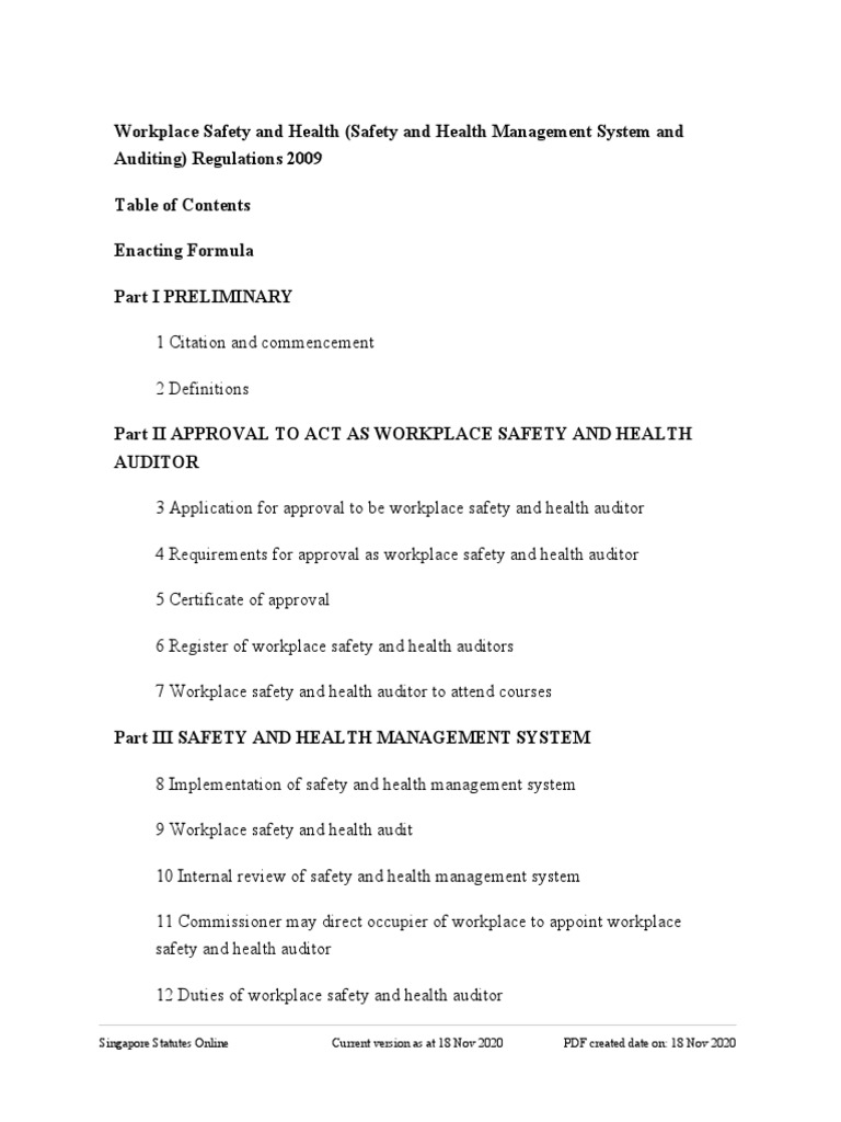WSH Management System Regulations 2009 | PDF | Occupational Safety And ...