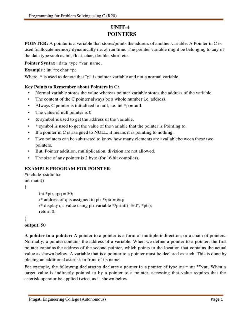 PPSC Unit IV (18-1-23) | PDF | Pointer (Computer Programming) | C (Programming Language)