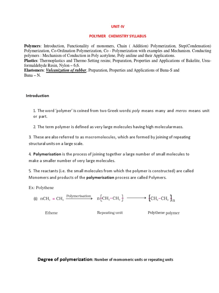Unit-4 Polymer Chemistry | PDF | Polymers | Polymerization