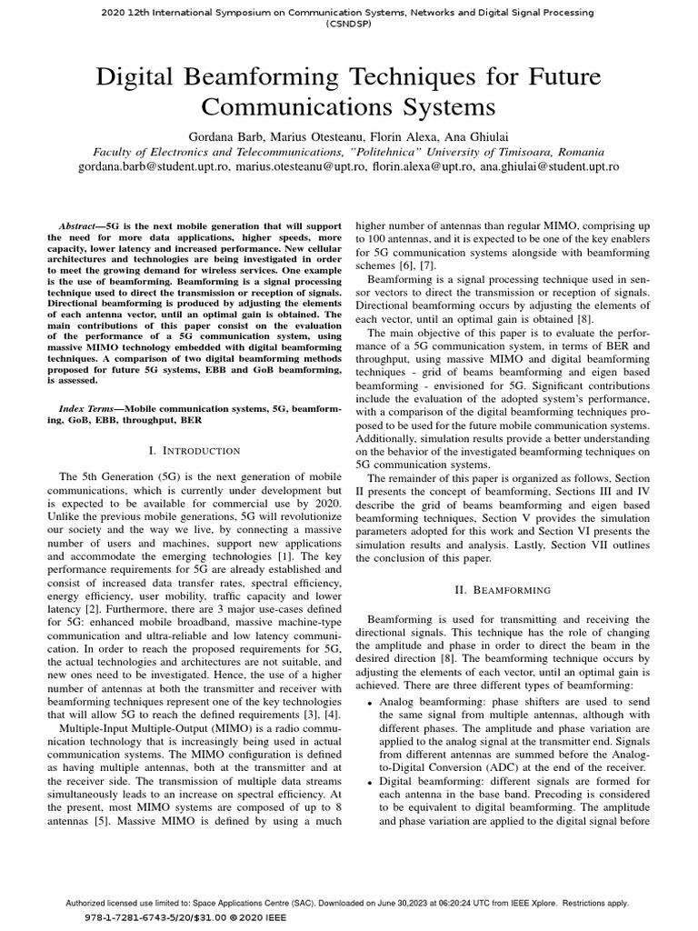 Digital Beamforming Techniques For Future Communications Systems | PDF ...