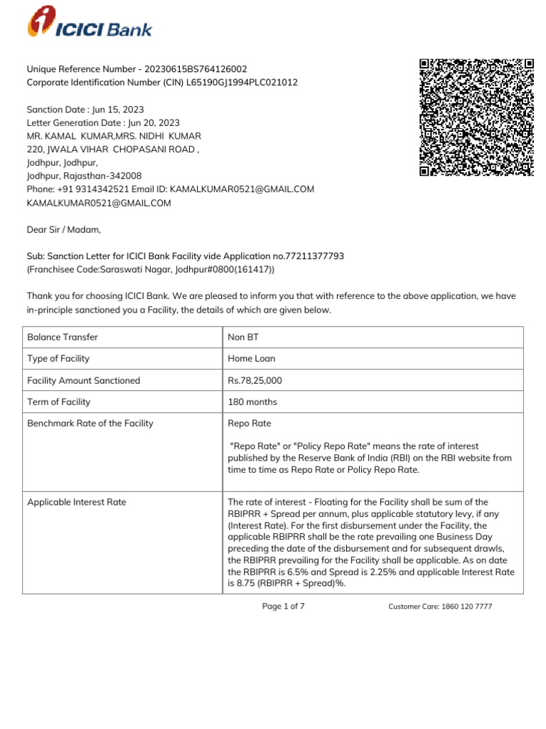 Sanction Letter | PDF | Banks | Loans Sanction Letter | PDF | Banks | Loans