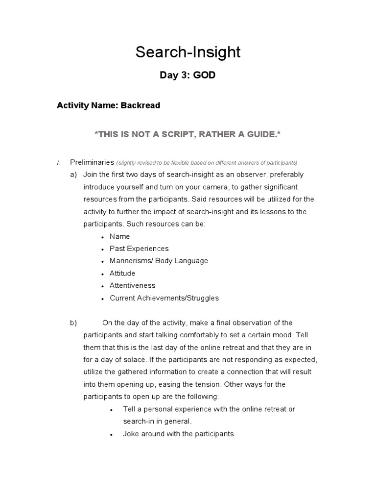 Search-In Backread Guide | PDF | Thought | Experience