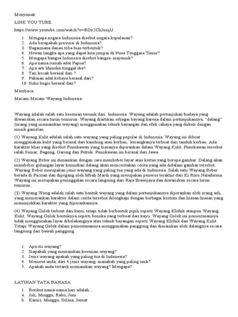 Macam Wayang Dan Budaya Indonesia Pdf