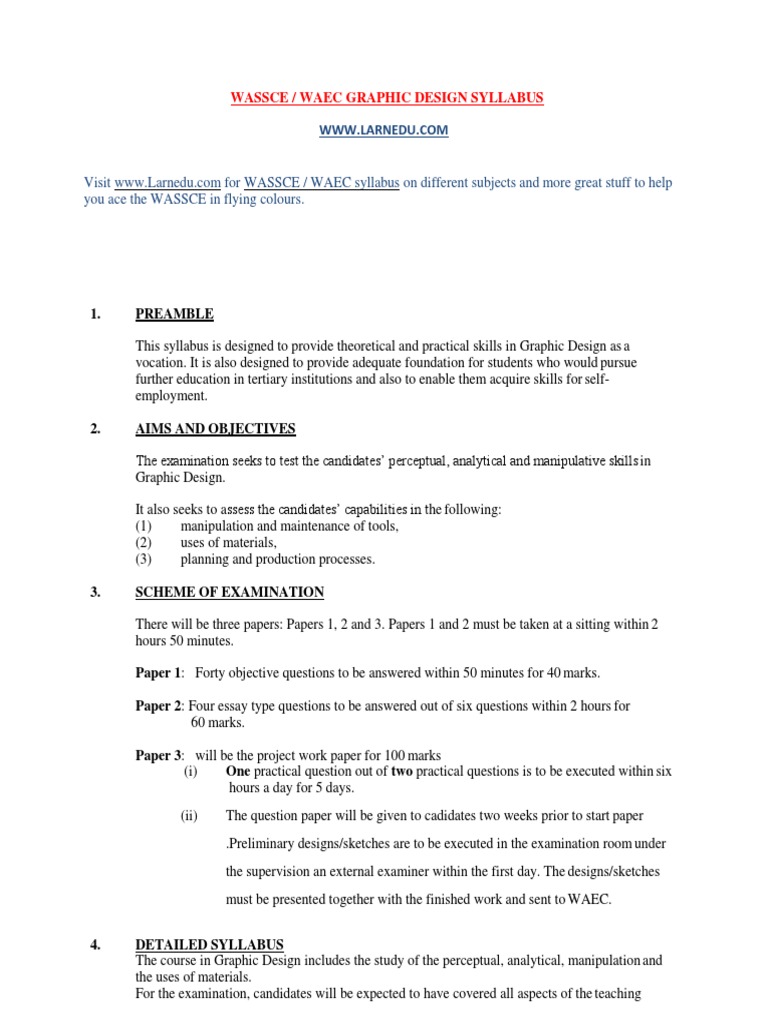 WASSCE-WAEC-Graphic-Design-Syllabus | PDF | Drawing | Graphic Design