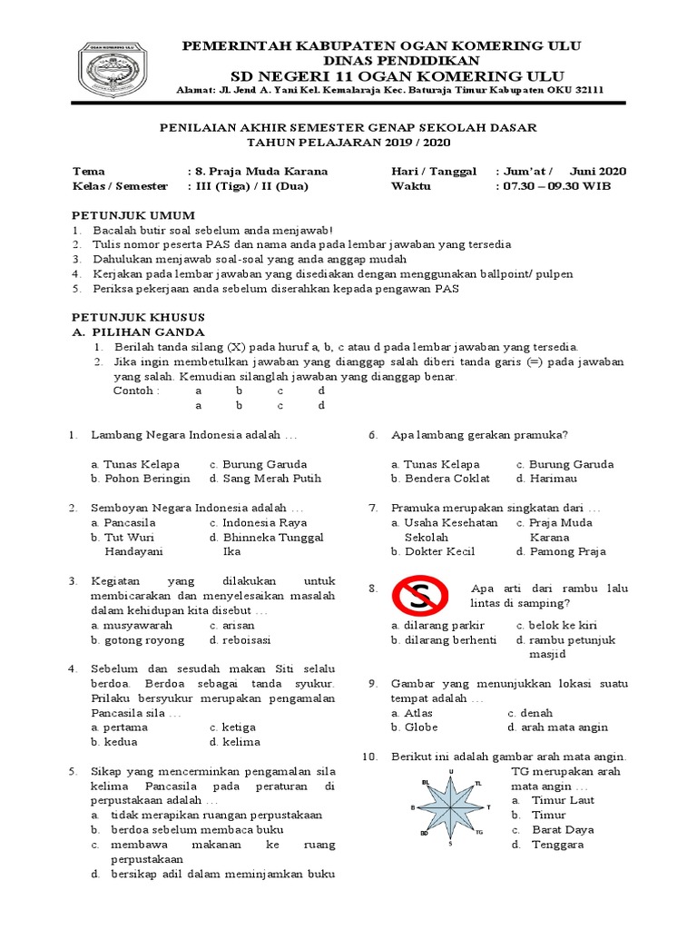Soal Semester II Kelas III (2020) - Pakai KOP | PDF