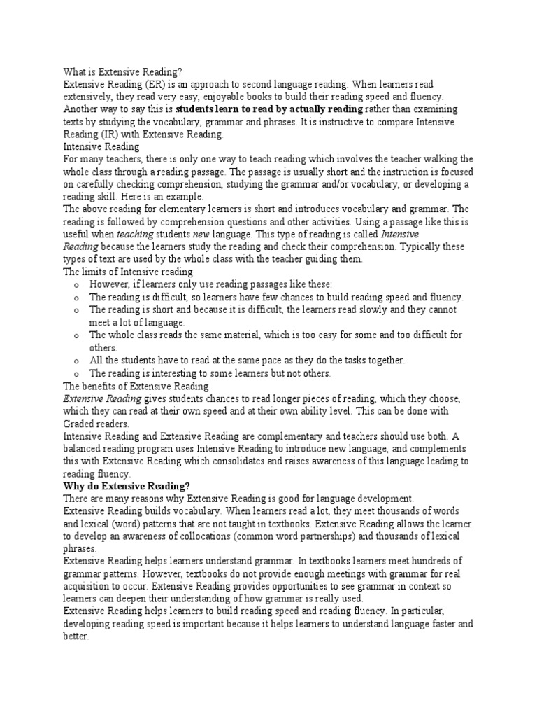 What Is Extensive Reading | PDF | Reading Comprehension | Human ...