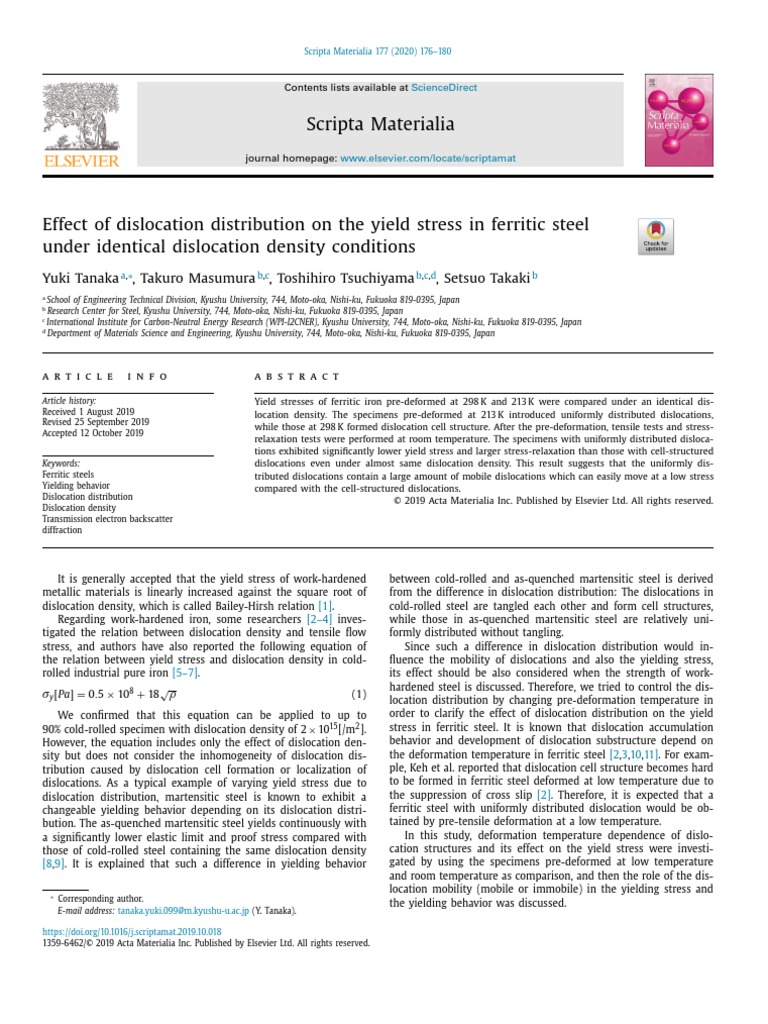 Effect of Dislocation Distribution On The Yield Stress in Ferritic Steel | PDF | Deformation ...