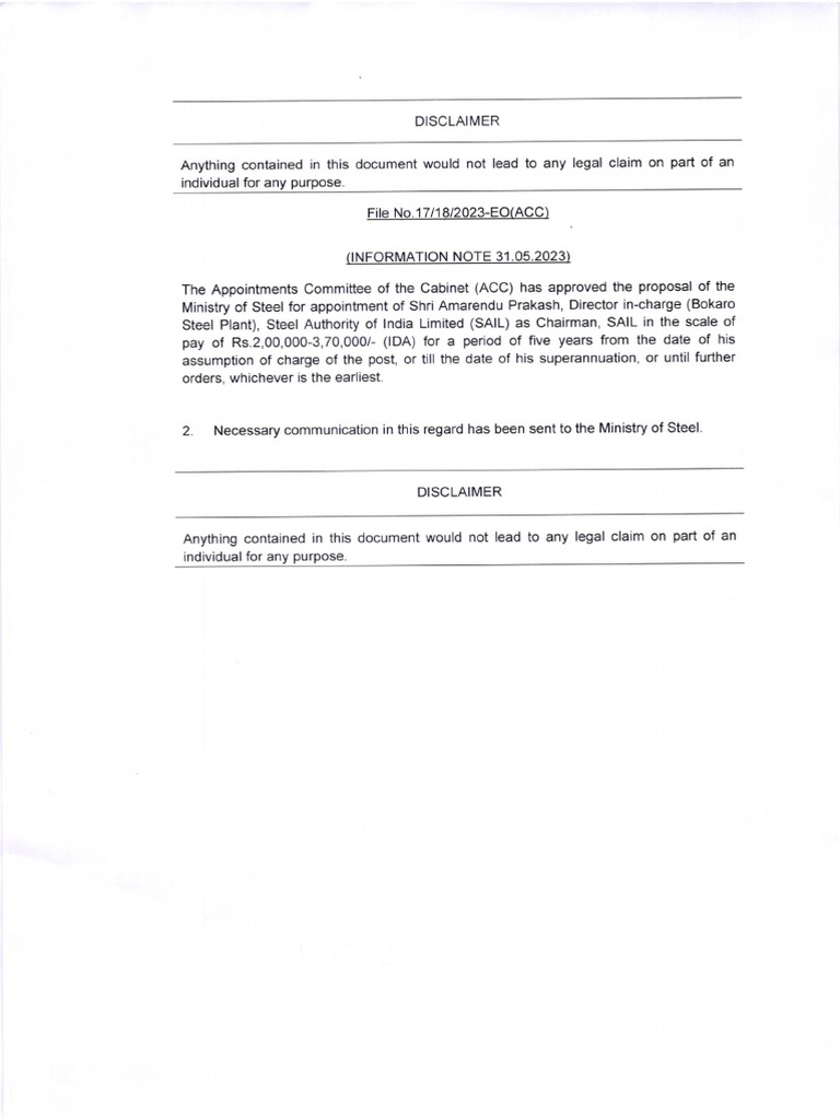 DoPT-SAIL Chairman Appointmnent | PDF