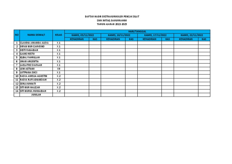 Daftar Hadir Ekskul Silat | PDF Daftar Hadir Ekskul Silat | PDF