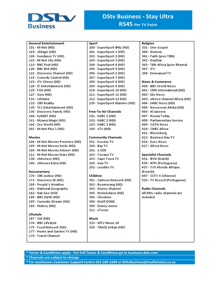 DSTV Ultra | PDF | Television Network | Mass Media
