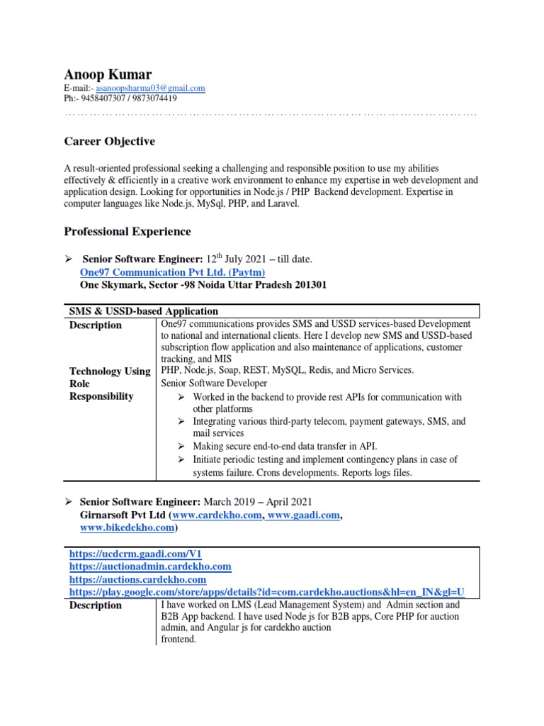 Anoop Resume | PDF | My Sql | J Query