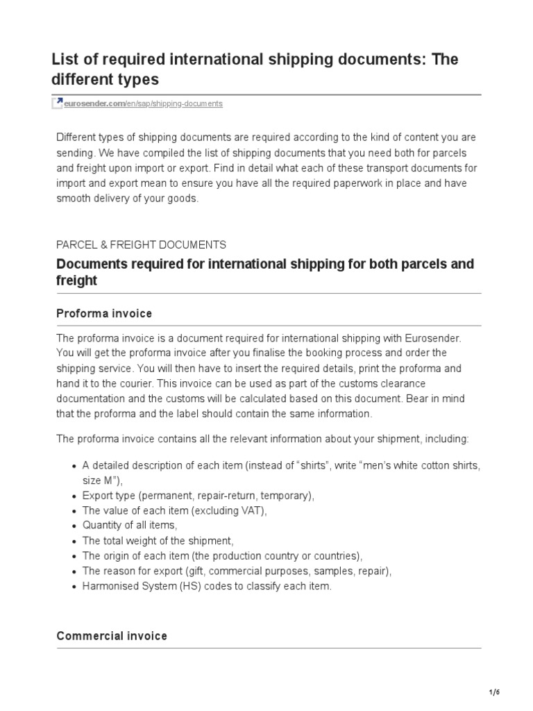 List of Required International Shipping Documents The Different Types ...