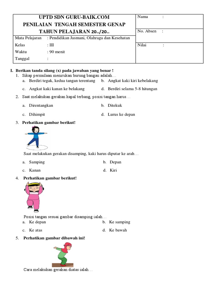 Soal PTS PJOK Kelas 3 Semester 2 | PDF | Olahraga & Rekreasi