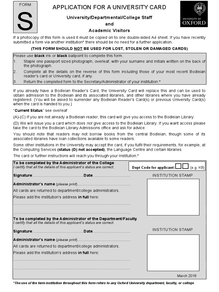 Application For A University Card Form | PDF | Libraries | Barcode