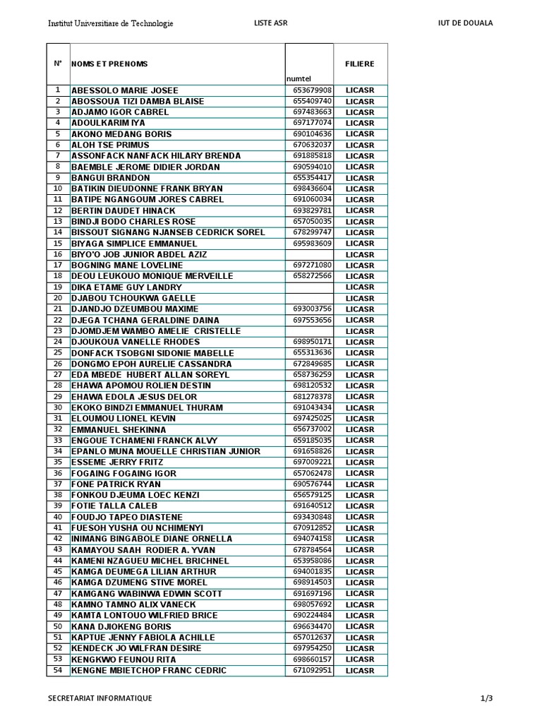 IUT Douala Student List - LICASR & LICCIP | PDF
