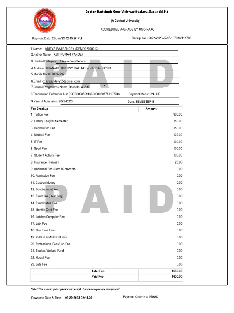 Fee Receipt | PDF | Fee | Payments