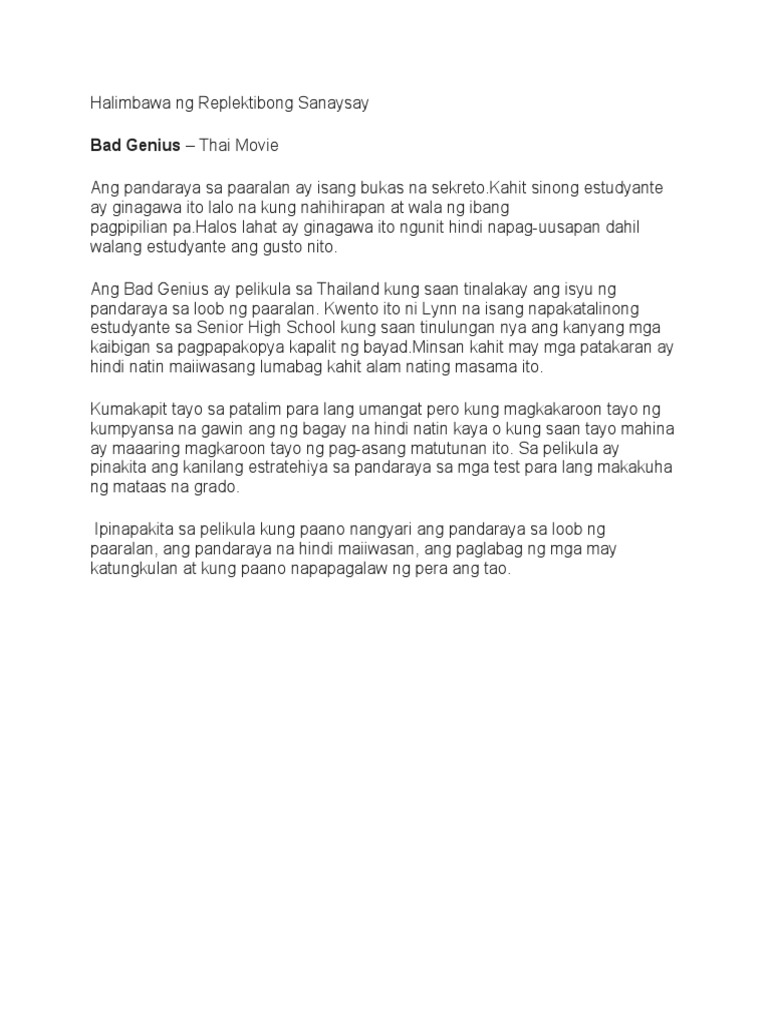 Halimbawa NG Replektibong Sanaysay | PDF Halimbawa NG Replektibong Sanaysay | PDF