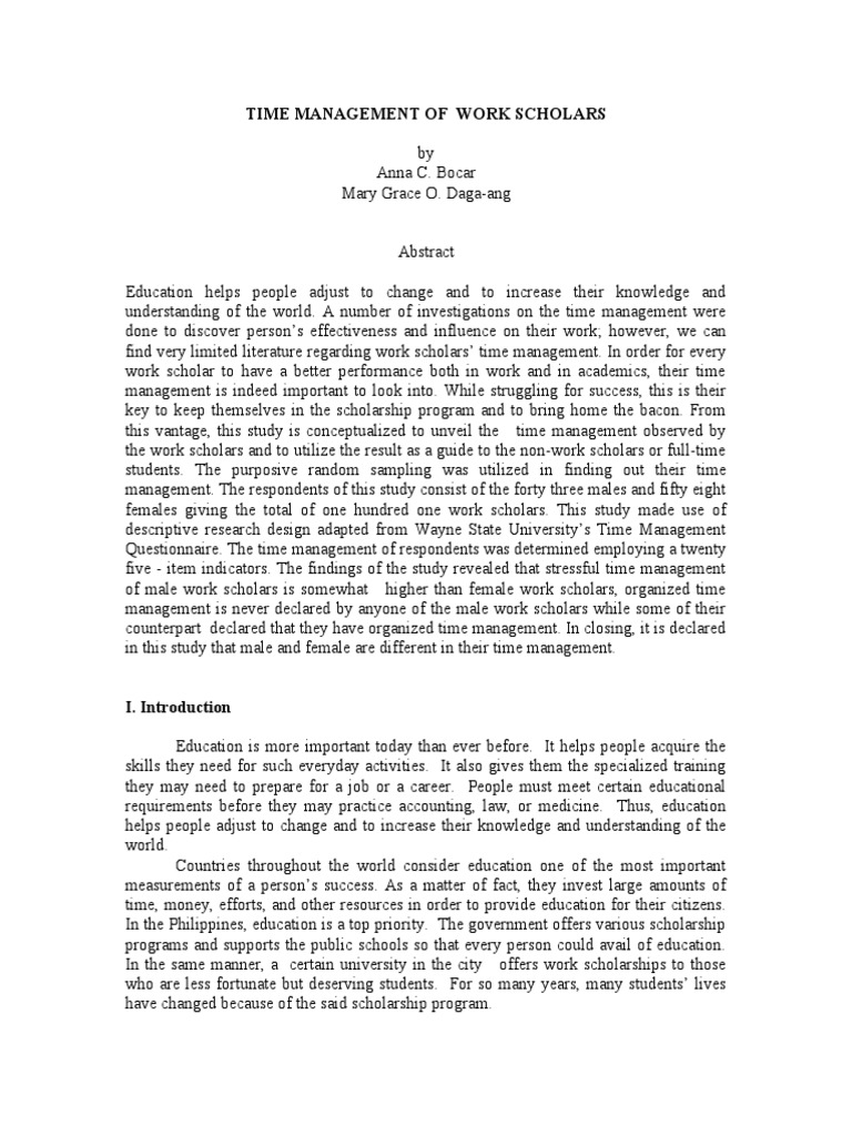 Time Management of Work Scholars | PDF | Questionnaire | Likert Scale
