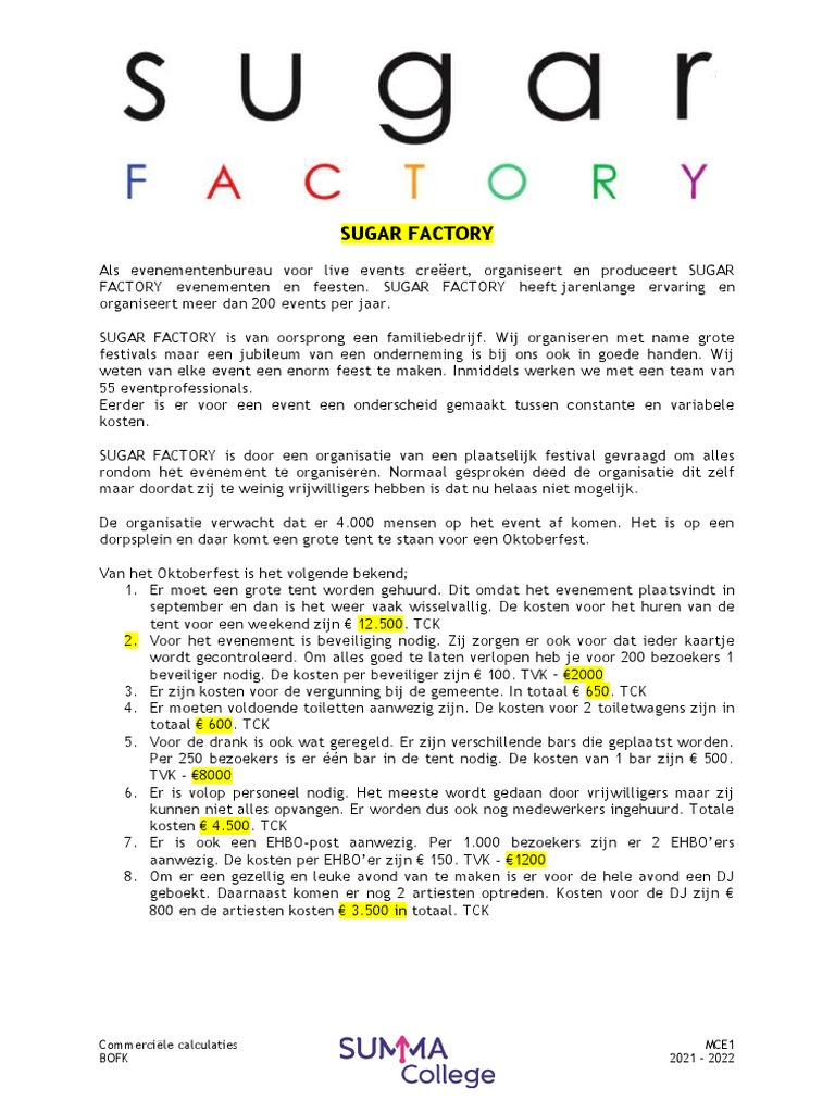 Casus 2 SUGAR FACTORY | PDF