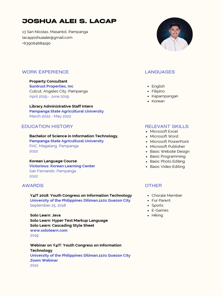Joshua Lacap CV | PDF | Computing