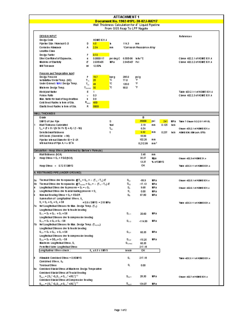 ASME B31.4-Wall Thickness Cal | PDF | Pipe (Fluid Conveyance) | Stress ...