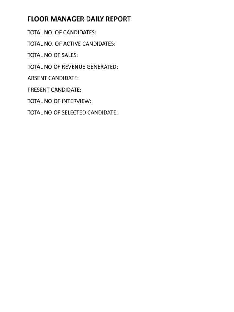 Floor Manager Daily Report | PDF