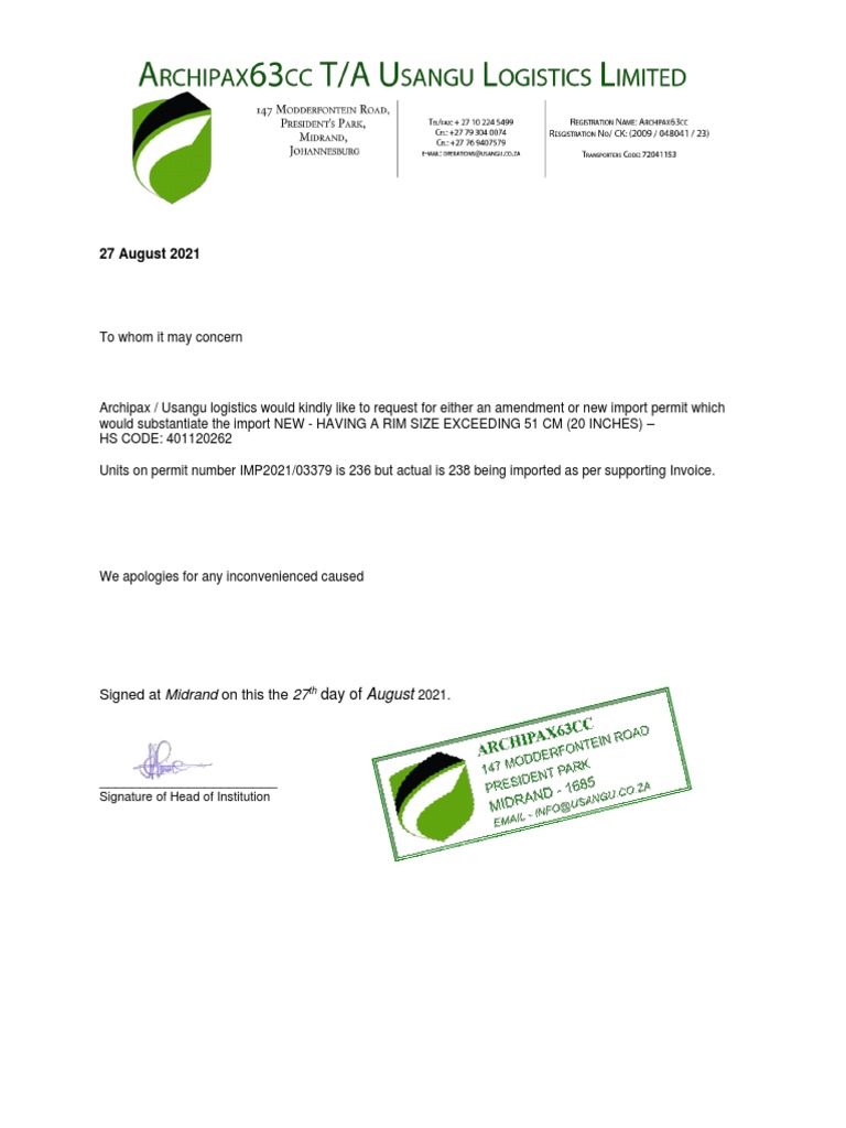 Import Permit Request Letter | PDF