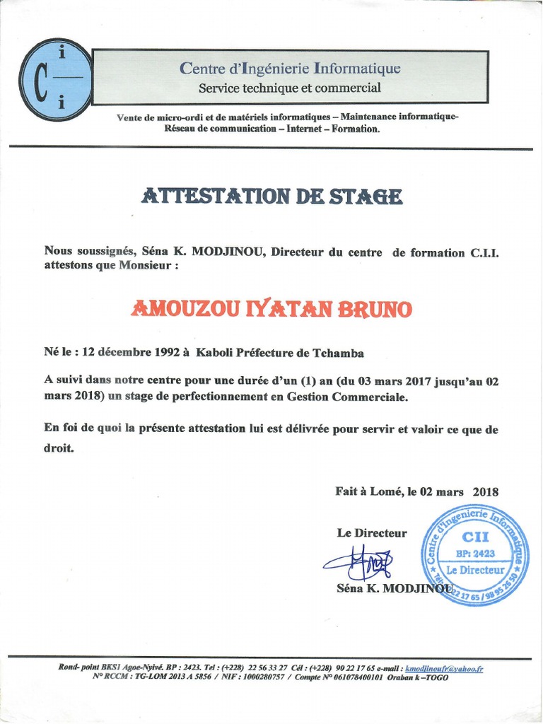 Attestation de Stage | PDF