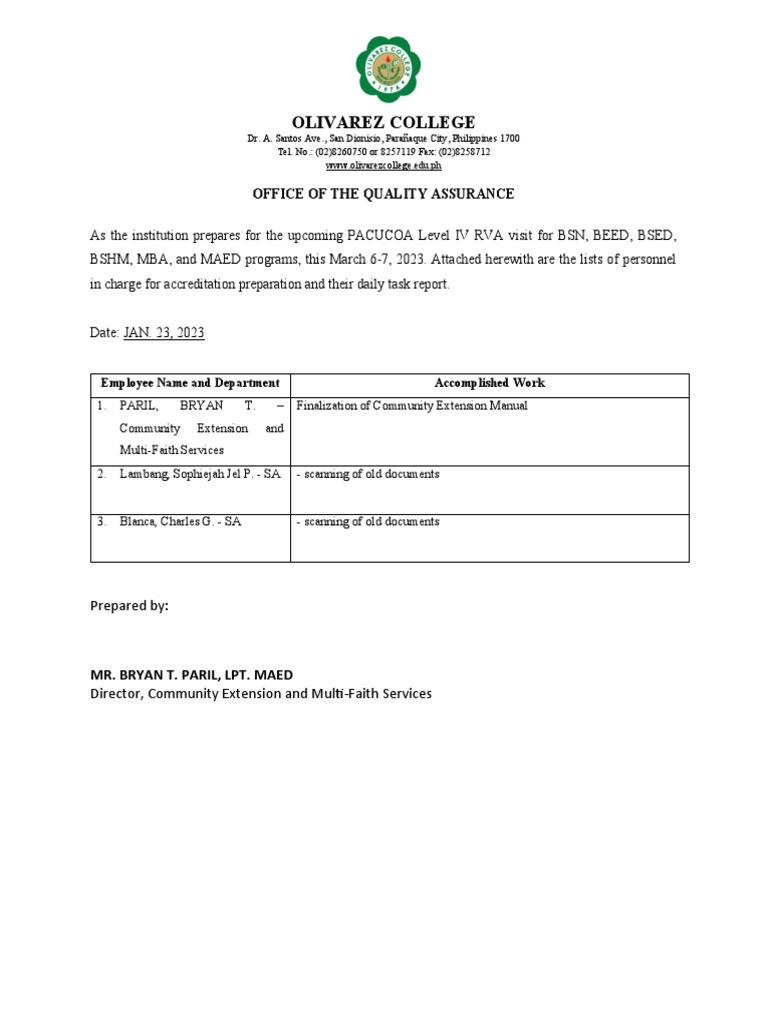 Daily Report OT | PDF