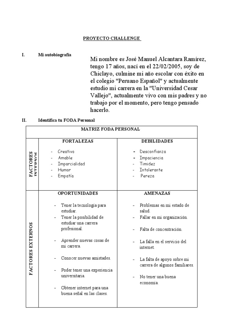 1° Proyecto Challenge | PDF | Análisis FODA