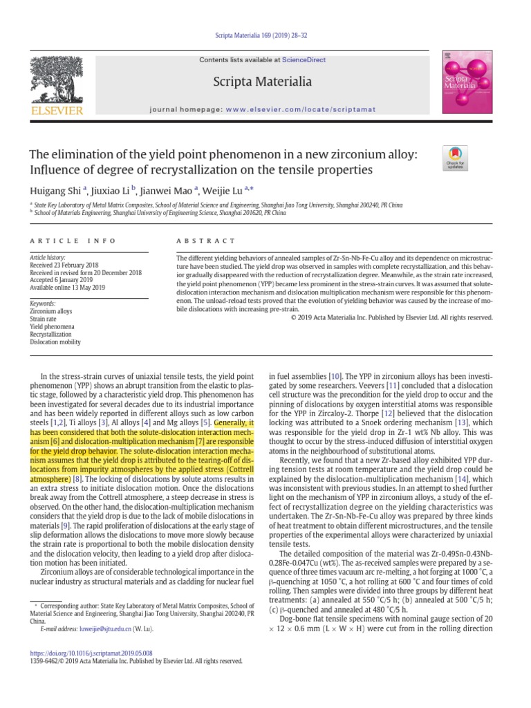The Elimination of The Yield Point Phenomenon in A New Zirconium Alloy | PDF | Yield ...