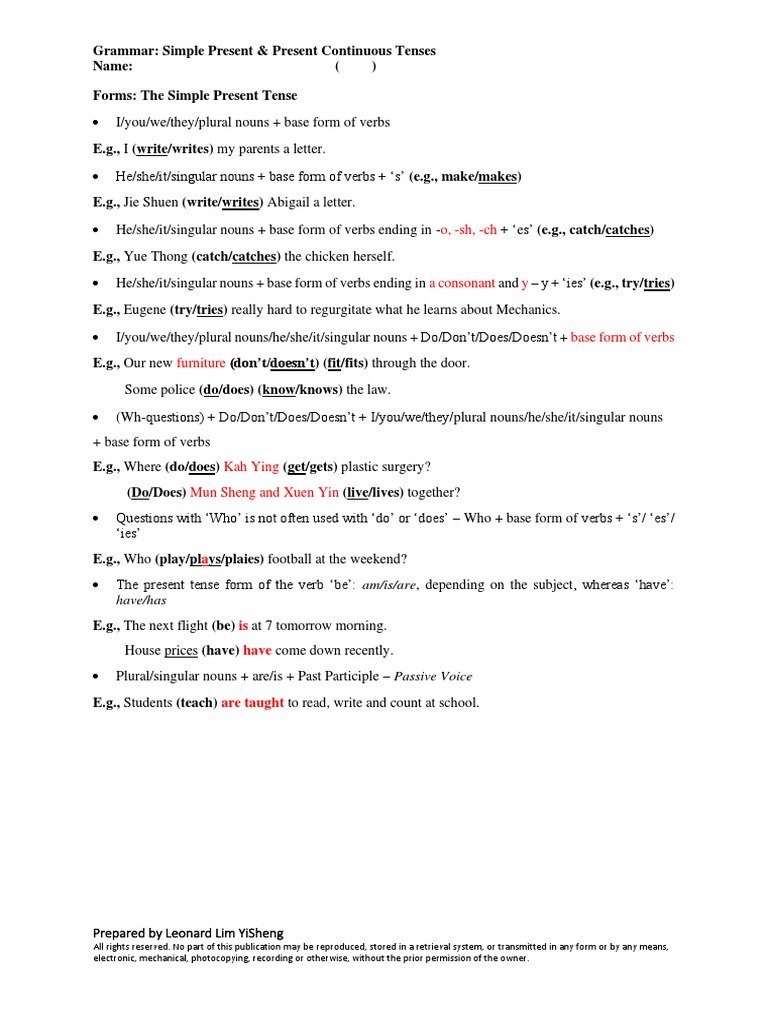 Simple Present vs. Continuous Tenses Guide | PDF | Grammatical Number | Grammatical Tense