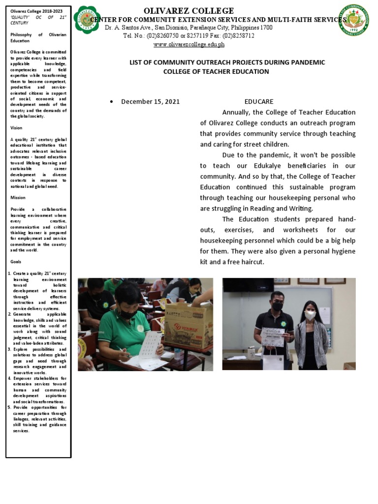 Outreach Programs During Pandemic - EDUC | PDF | Learning | Lifelong Learning