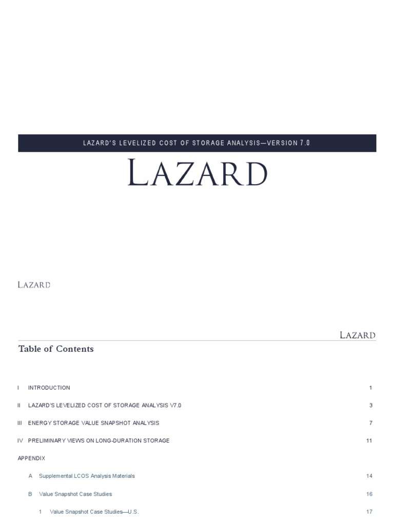 Lazard's Levelized Cost of Storage | PDF | Electrical Grid | Electric Power