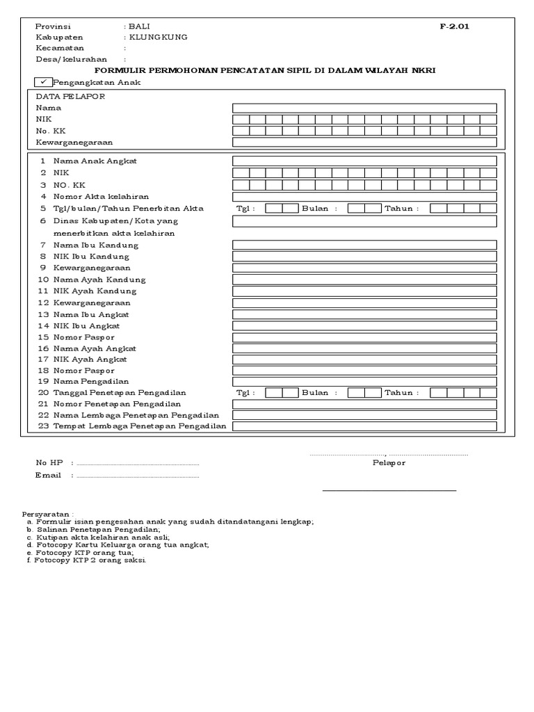 FORM PENCATATAN Pengangkatan Anak | PDF