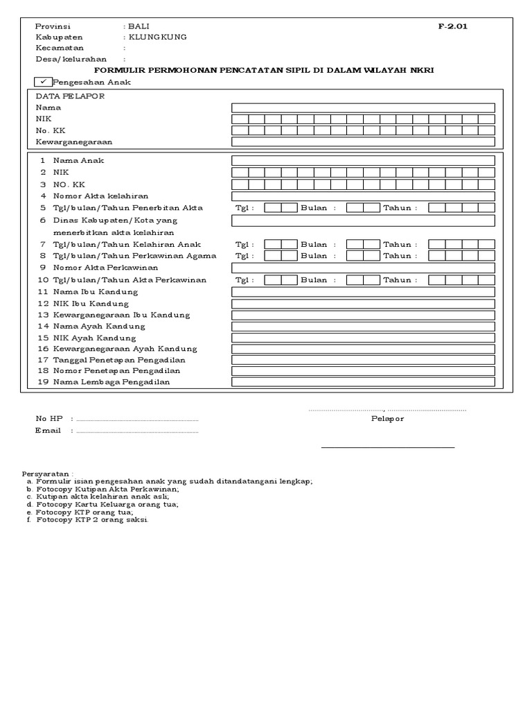 FORM PENCATATAN Pengesahan Anak | PDF