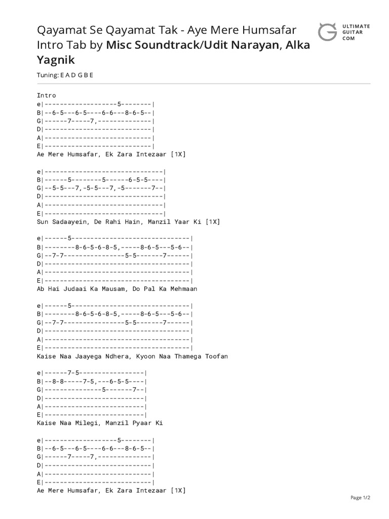 Aye Mere Humsafar Guitar Tabs | PDF | Technology & Engineering